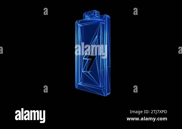 Battery Icon Blue Low Poly Rotating on black background. concept of ...