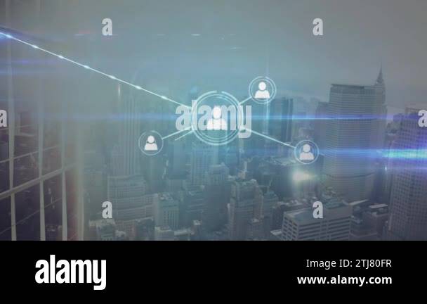 Animation of moving lens flare, profile icons interconnecting with ...