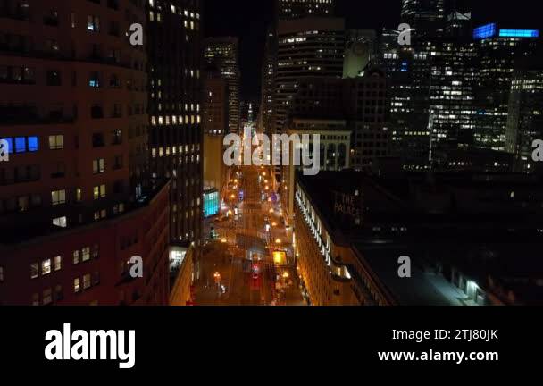 Night footage of streets in metropolis. Famous market street with low ...