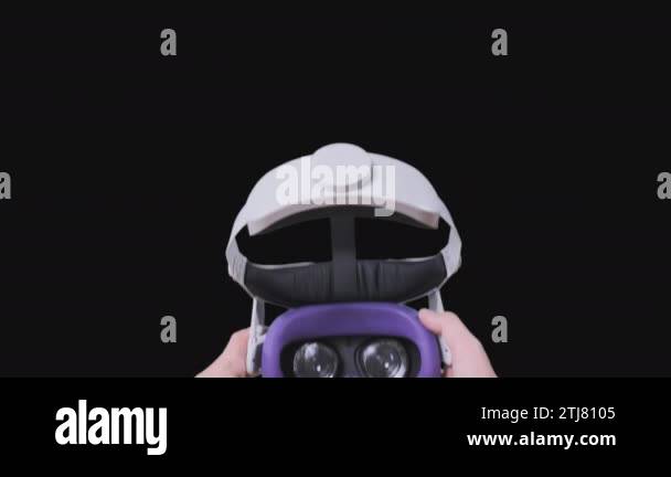 Man taking on VR Headset on transparent background, point of view. POV ...