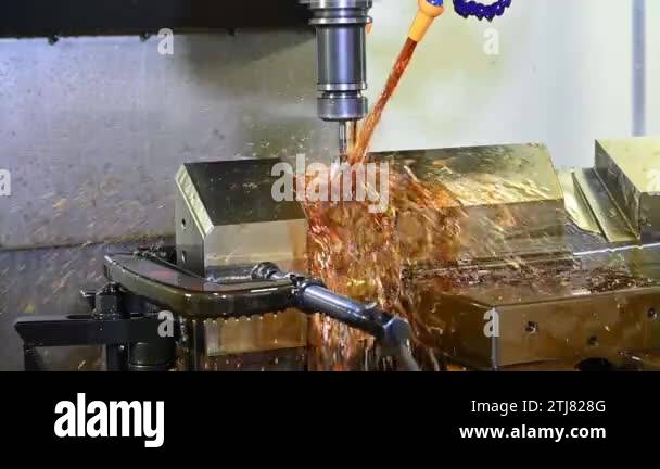 The slow motion scene CNC milling machine cutting the mold parts with ...
