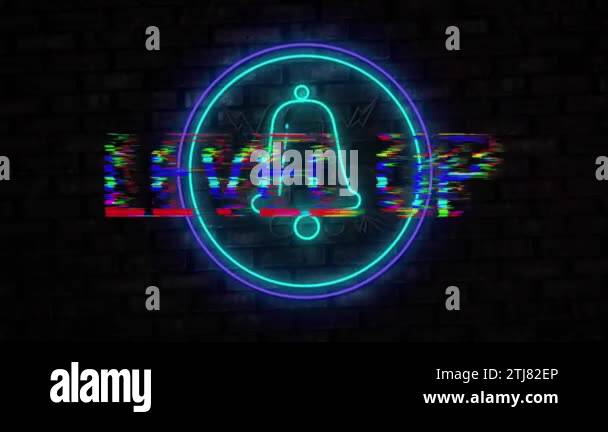 Animation of level up text banner over neon notification bell icon ...