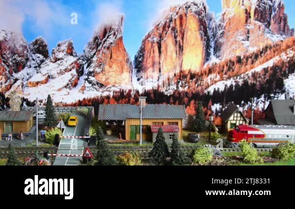 Florence, May 2023: Model train in miniature. Model railway. Miniature ...