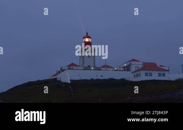 Beautiful dark evening panorama with farol lighthouse in the Atlantic ...