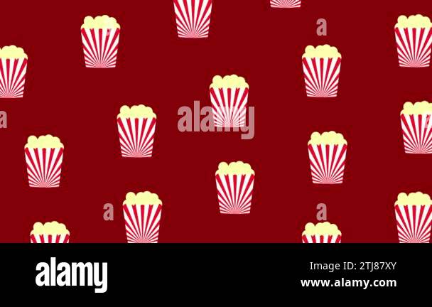 Popcorn scrolling on red background 4K Animation. Snacks and food ...