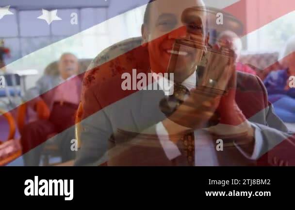 Animation of flag of usa and gavel over african american businessman ...