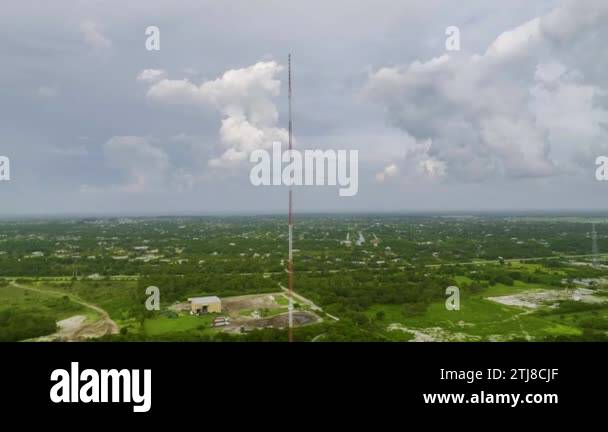 Tall telecommunication radio cell tower with wireless communication 5g antennas for network ...
