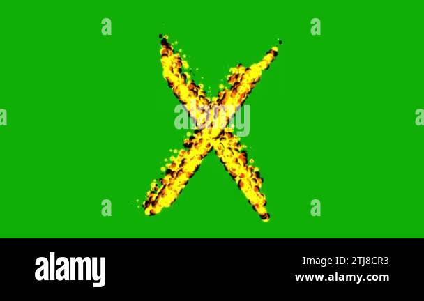 English alphabet X with fire effect on green screen background Stock ...