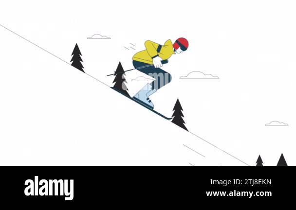 Skiing downhill animation. Animated freeskier holding ski sticks 2D ...