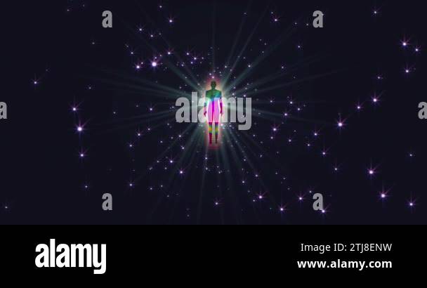 A looped 3D animation of the enlightenment of the multi-colored energy ...