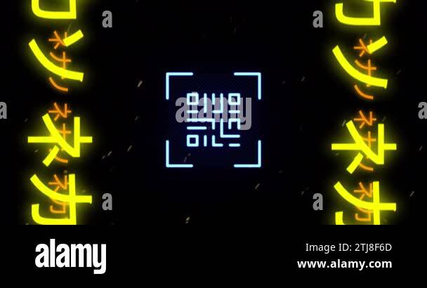 Animation of symbols over qr code. Social media and digital interface ...