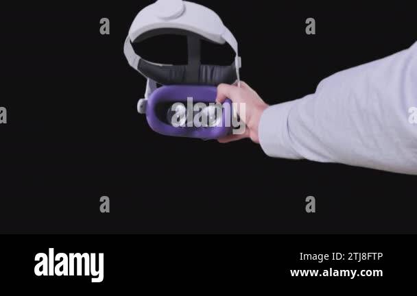 Man taking on VR Headset on transparent background, point of view. POV ...