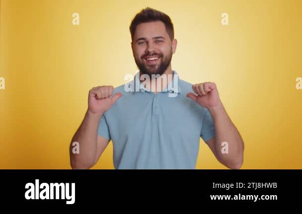 I am the best, choose me. Young excited caucasian man winner feeling ...