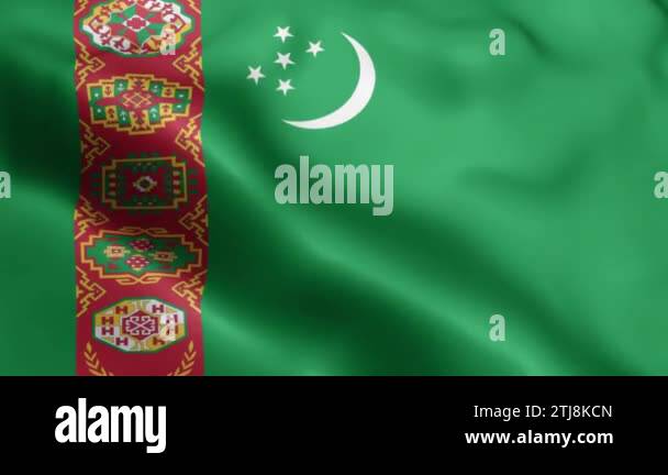 Turkmenistan Flag video waving in wind. Turkmenistan Flag Wave Loop ...