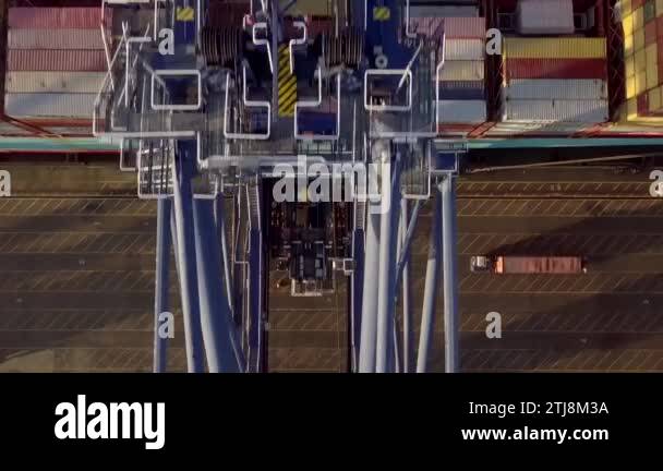Container ship loading and in deep sea port, Aerial view of business ...