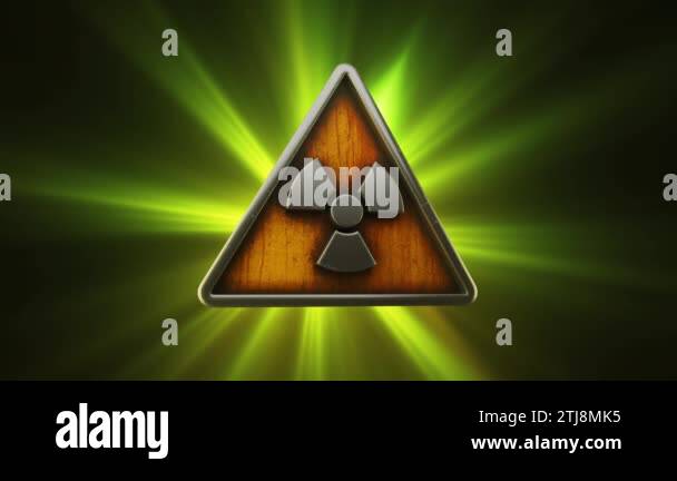 3D render animation of the radiation nuclear hazard symbol in a ...