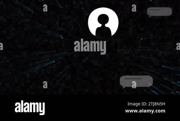 Animation of ai chat and data processing over black background. Global artificial intelligence ...