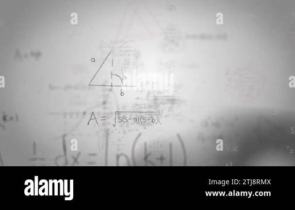 Animation diagram and floating mathematical equations with abstract ...