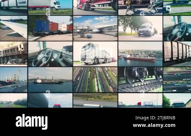 Delivery of goods by various means of transport. Multiscreen logistics ...