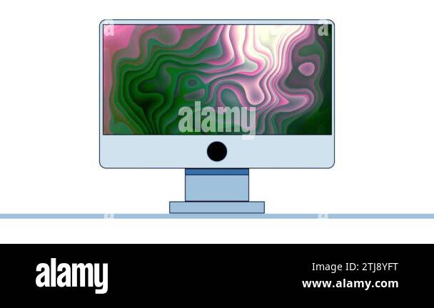 Appearing a desktop monitor and Geometric pattern line waving animation ...