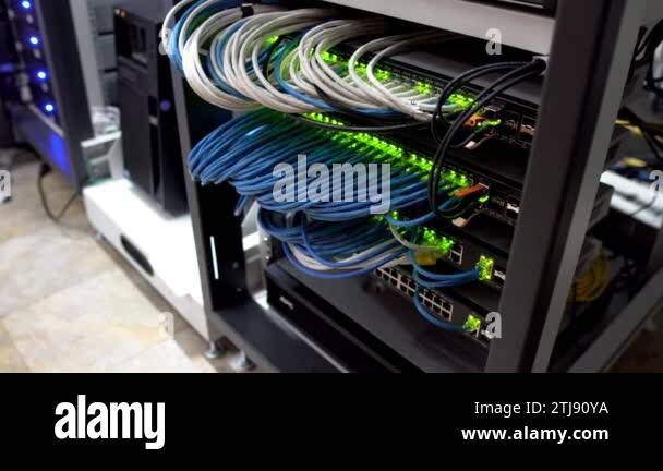 Hub Cable Network Close-up Ethernet Cables Connected to Modem ...