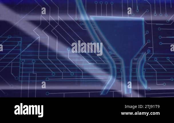 Animation of hourglass icon over circuit board texture and programming ... Animation of hourglass icon over circuit board texture and programming ...
