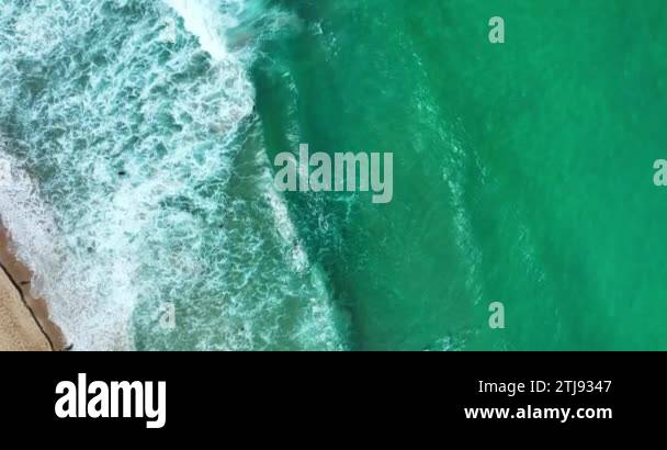 Beautiful sea summer landscape, Waves sea water surface High quality video Bird's eye view ...
