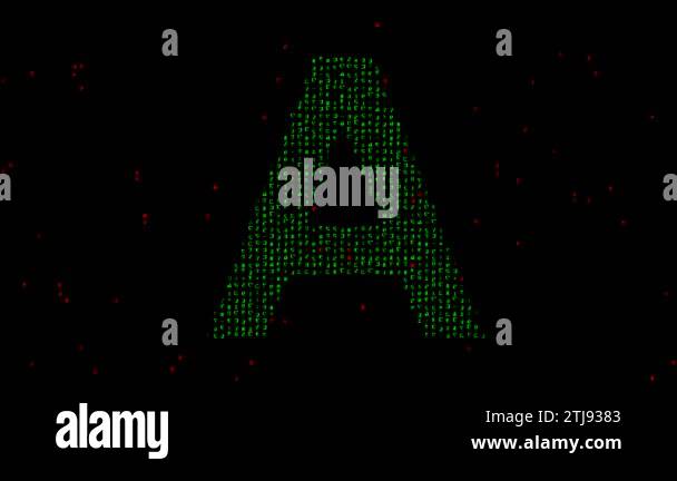 English alphabet A with matrix code on plain black background Stock ...