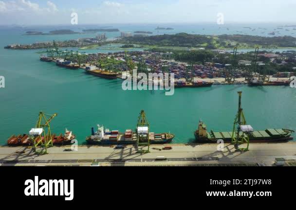 Drone Aerial view 4k Footage of Shipping Containers In Port Of ...