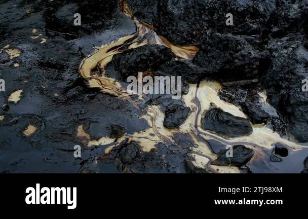 Beach Oil Pollution and contamination oil leaks at sea Polluted Water ...