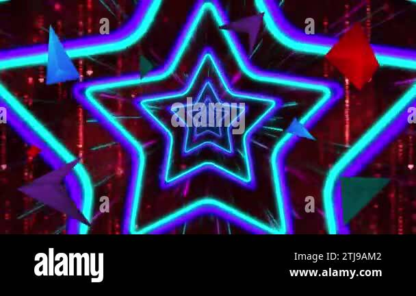 Animation of falling shapes over blue stars shapes. Color, energy ...