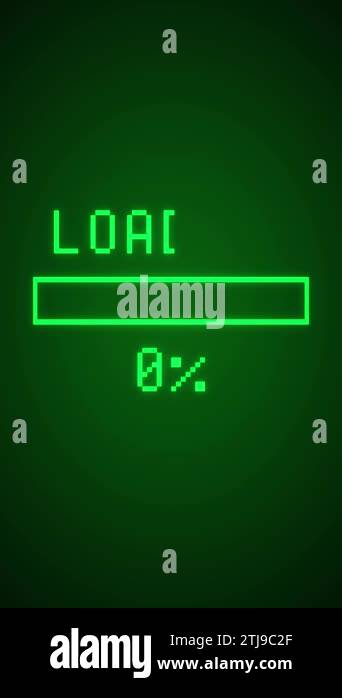 Vertical video animation of a pixelated loading bar and the message ...