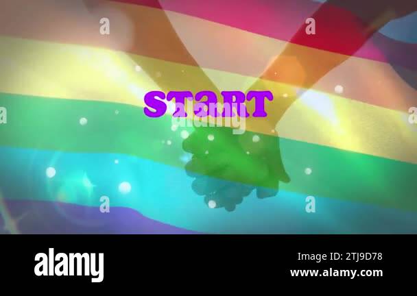 Animation of start text over lgbt flag and people holding hands. Social ...