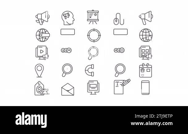 Animated marketing linear icons set. Promotional campaign. Social media ...