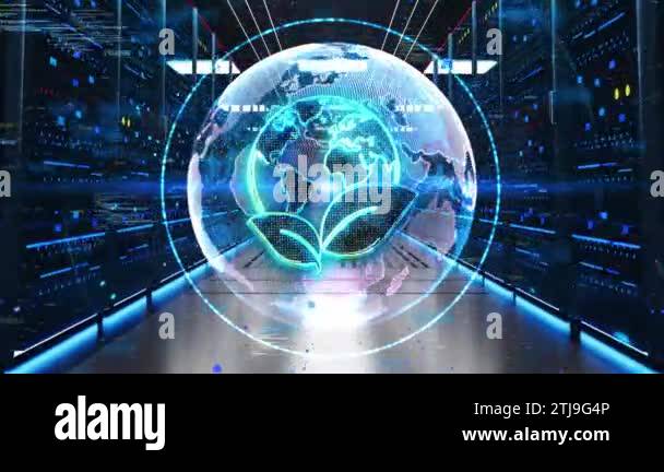 Environment Icon Moving Through Rack Servers in Data Center. Concept of ...