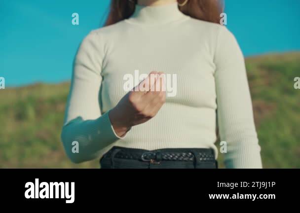 The concept of positive communication and gestures. Woman hand making ...