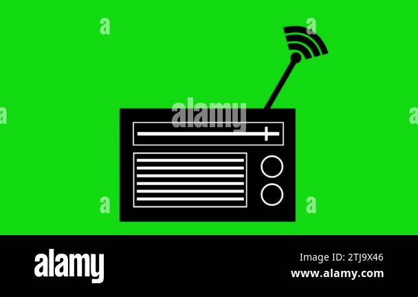 radio icon animation with signal waveforms, on a green chroma key ...