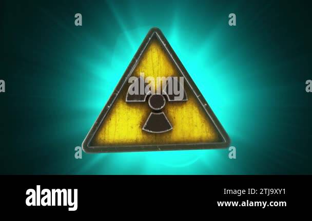 3D render animation of the radiation nuclear hazard symbol in a ...
