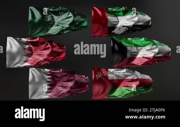 Flags of Gulf Cooperation Council Waving in the wind, GCC National ...
