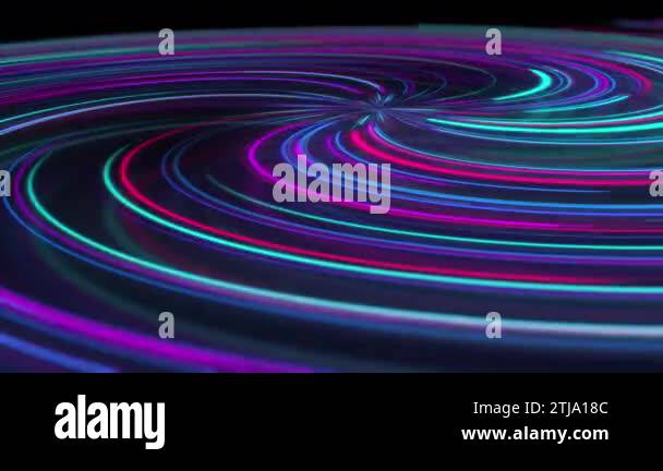 Abstract neon spiral with reflection. Bright and colorful curved light ...
