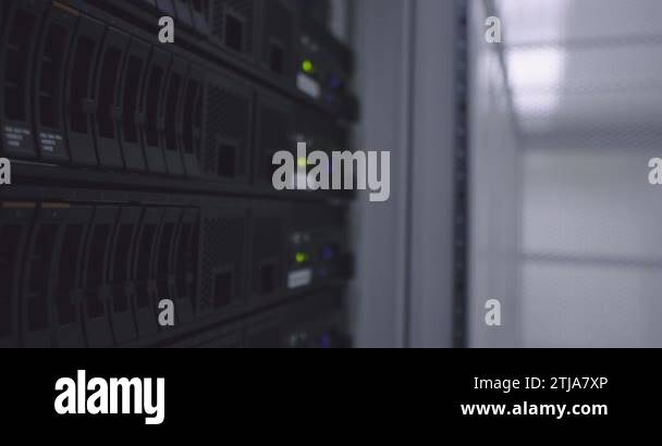 Closeup of server room rack in big data center office space. Server ...