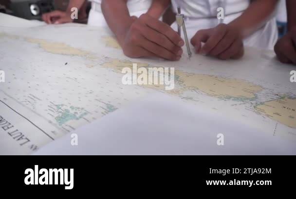 Student study Navigation ship chart for building a sailing route. Maps ...