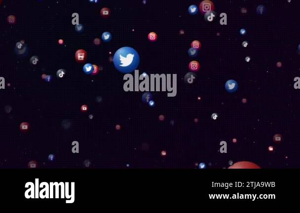 Animated flying social media icons floating toward the screen 4k video ...
