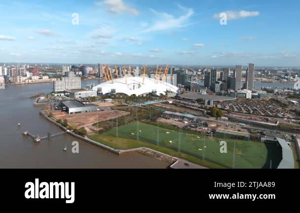 Aerial birds eye view of iconic concert Hall of O2 Arena in North ...