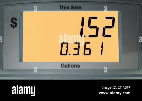 4K footage close-up of orange display with gas price counter in US ...