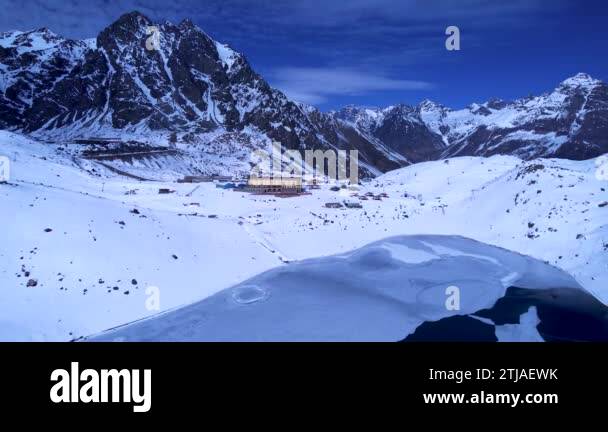 Santiago Chile. Ski station center at snowing Andes Mountains near ...