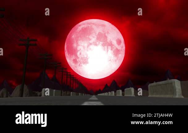 Fantasy Red Moon Road Night Background Loop Stock Video Footage - Alamy