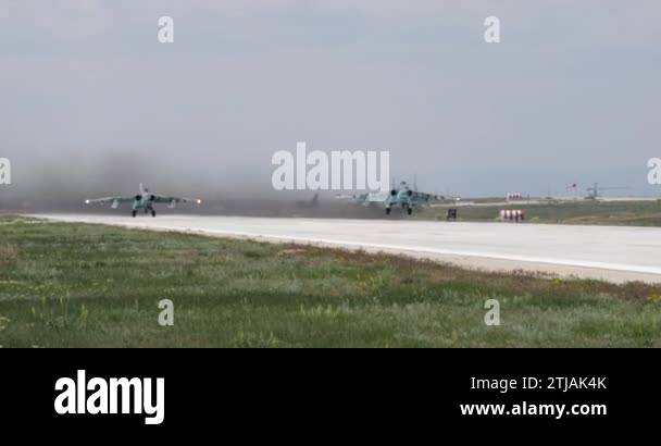 Rare and unique close-up frontal view as a pair of Sukhoi Su-25 Grach ...