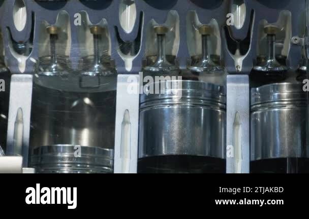 Showing work of pistons and structure of car engine inside. Principle ...