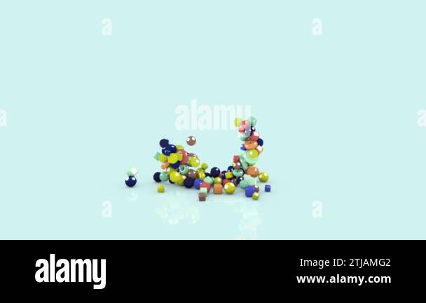 3D animation from colored objects, colorful number three, from falling ...